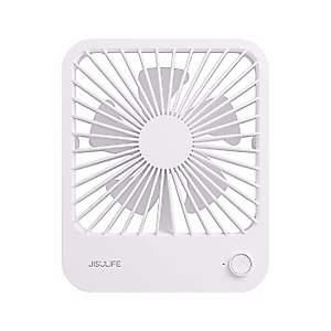 JISULIFE Desk Fan Small Table Fan Battery Rechargable 180 Degree Desktop Fan for Office Bedroom Indoor Outdoor-White