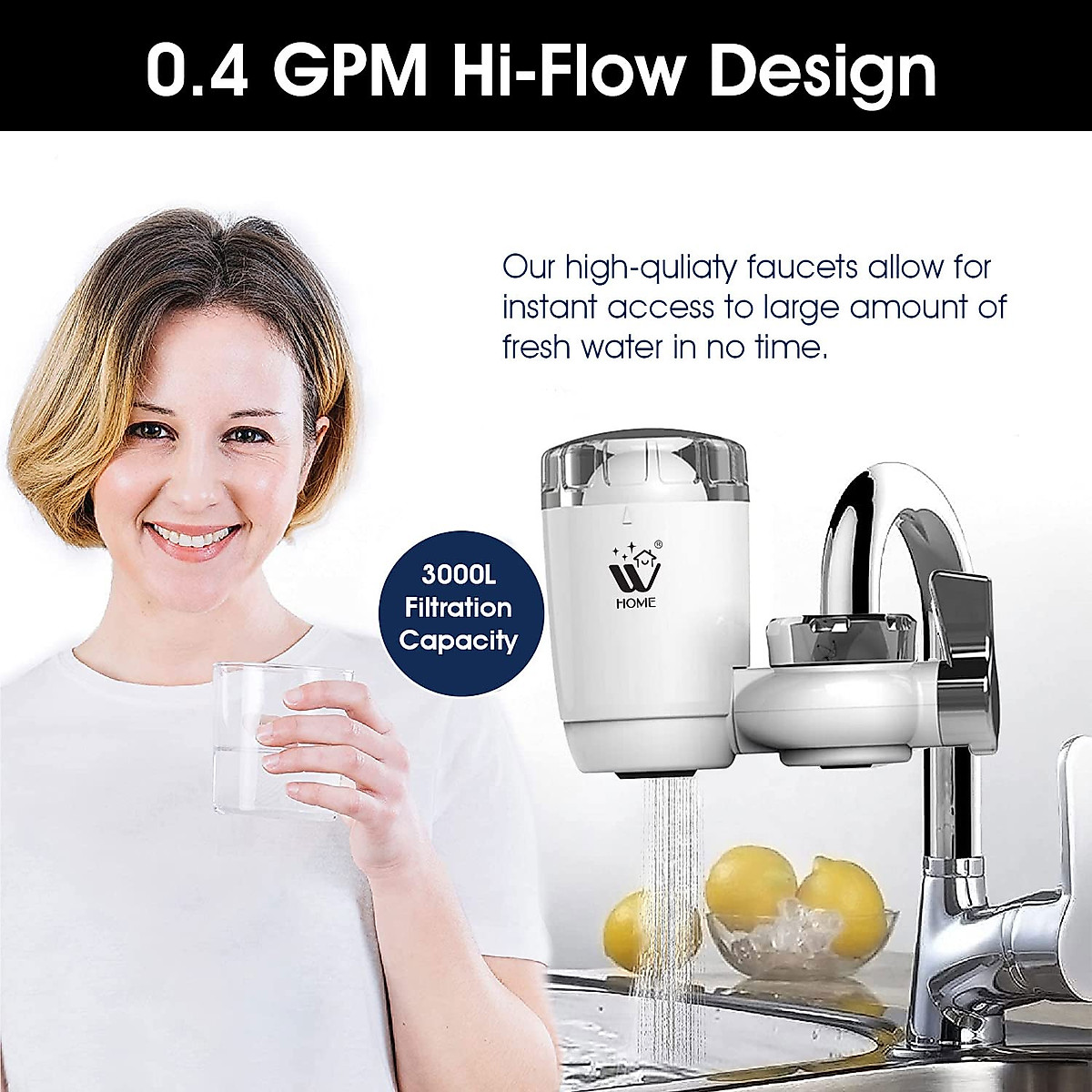 Faucet Filter, Highly Efficient Filtration Performance, Reduces Lead, Chlorine & Bad Taste, BPA Free, Water Purifier, 1 Count