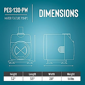 Little Giant PES-130-PW 115-Volt, 130 GPH Magnetic Drive Fountain/Pond Pump with 6-Ft. Cord, Black, 566716