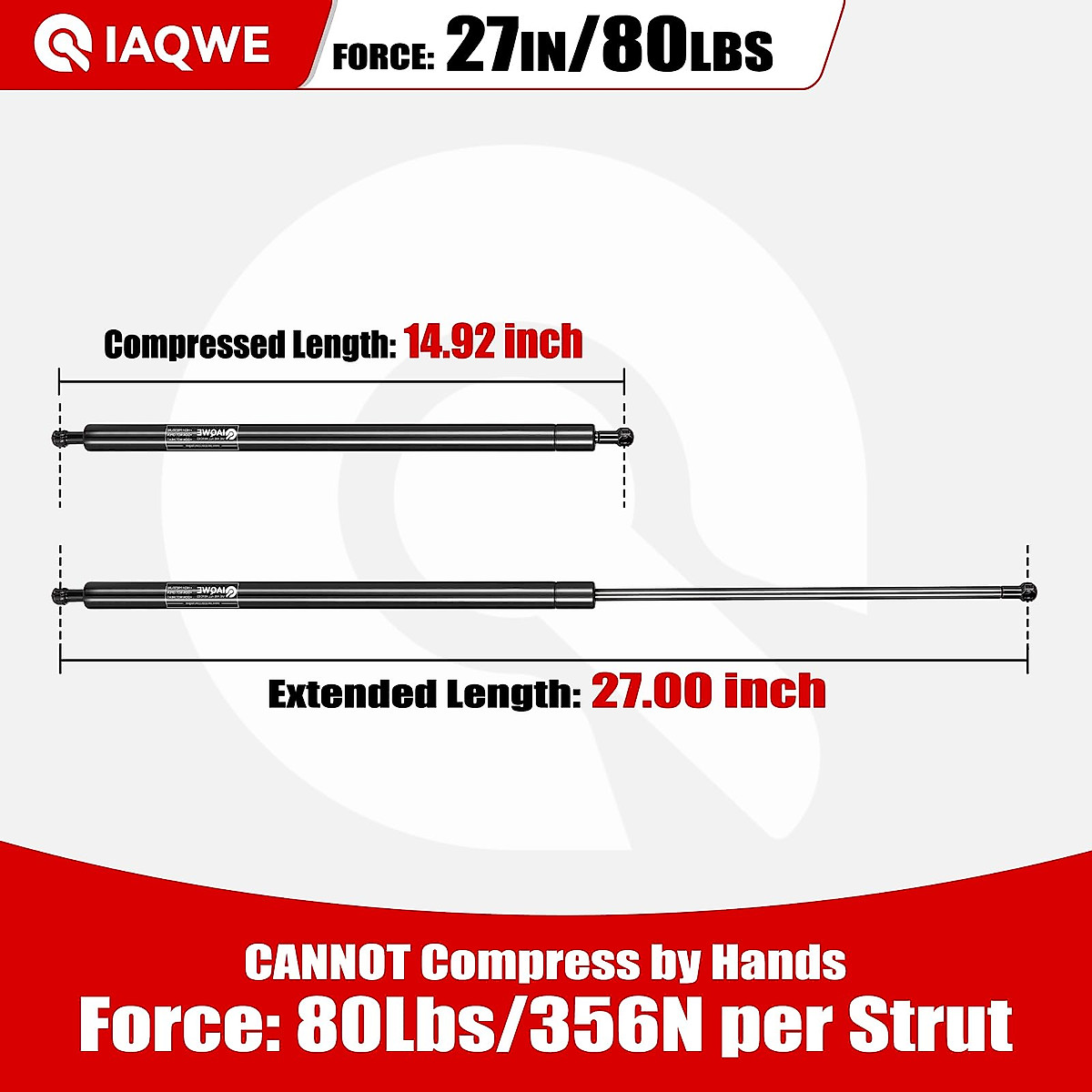 8M80 ST270M80 27 Inch 80Lbs/356N Gas Struts Spring Lift Support Shocks for Heavy Duty Tonneau Cover Trailer are Truck Cap Murphy Bed RV Bed Door Window Floor Hatch Toolbox Lid, 2pcs by IAQWE ml27-80