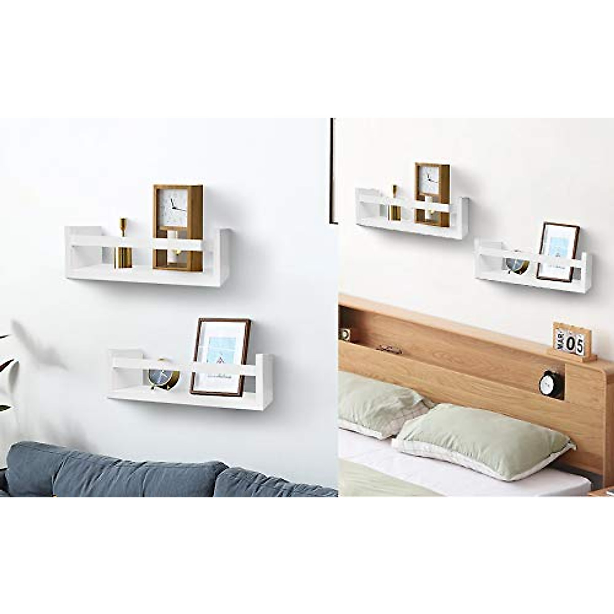 Foraineam Set of 2 Floating Shelves Wall Mounted Wood Storage Shelves Nursery Room White Wall Shelves