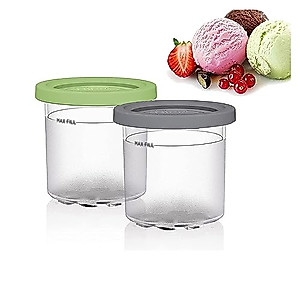 UNDR 2/4/6PCS Creami Pint Containers, for Ninja Creamy Pints and Lids,16 OZ Pint Storage Containers Reusable,Leaf-Proof Compatible NC301 NC300 NC299AMZ Series Ice Cream Maker,Gray+Green-4PCS