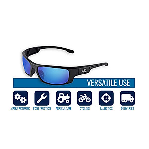 Bullhead Safety Dorado Safety Glasses with Dual Lenses, ANSI Z87+, Blue Light Glasses with UV Light Protection and Anti-Scratch Coating, Blue Revo Lenses, Matte Black Frame