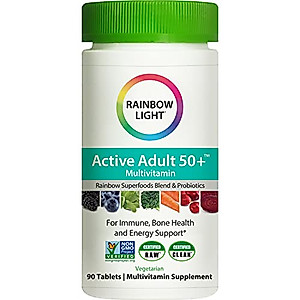 Rainbow Light Adult Multivitamin, Vitamins C & Zinc, B Complex & Choline, Calcium & Vitamin D Supports Bone Health, Energy & Immune Support, Non-GMO, Vegetarian, 90 Tablets