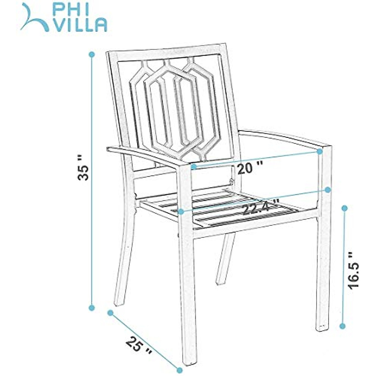 PHI VILLA Outdoor Dining Chairs Metal Patio Bistro Stackable Chairs Set of 2, Black