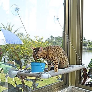 Pupagree Cat Hammock for Window, Cat Window Perch with Sturdy & Space-Saving Design 丨Waterproof Cat Perch for Your Feline's Comfort and Enjoyment (Beige)