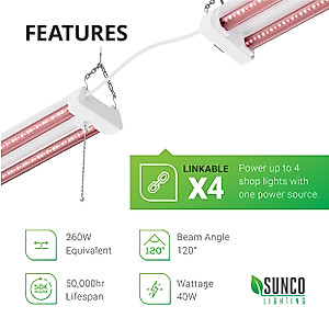Sunco 4FT LED Grow Light for Indoor Plants 40W, Full Spectrum, Hanging Suspended Fixture, Linkable, Plug in, Greenhouse Year Round for Indoor Plants Seedlings Vegetables Flowers 2 Pack