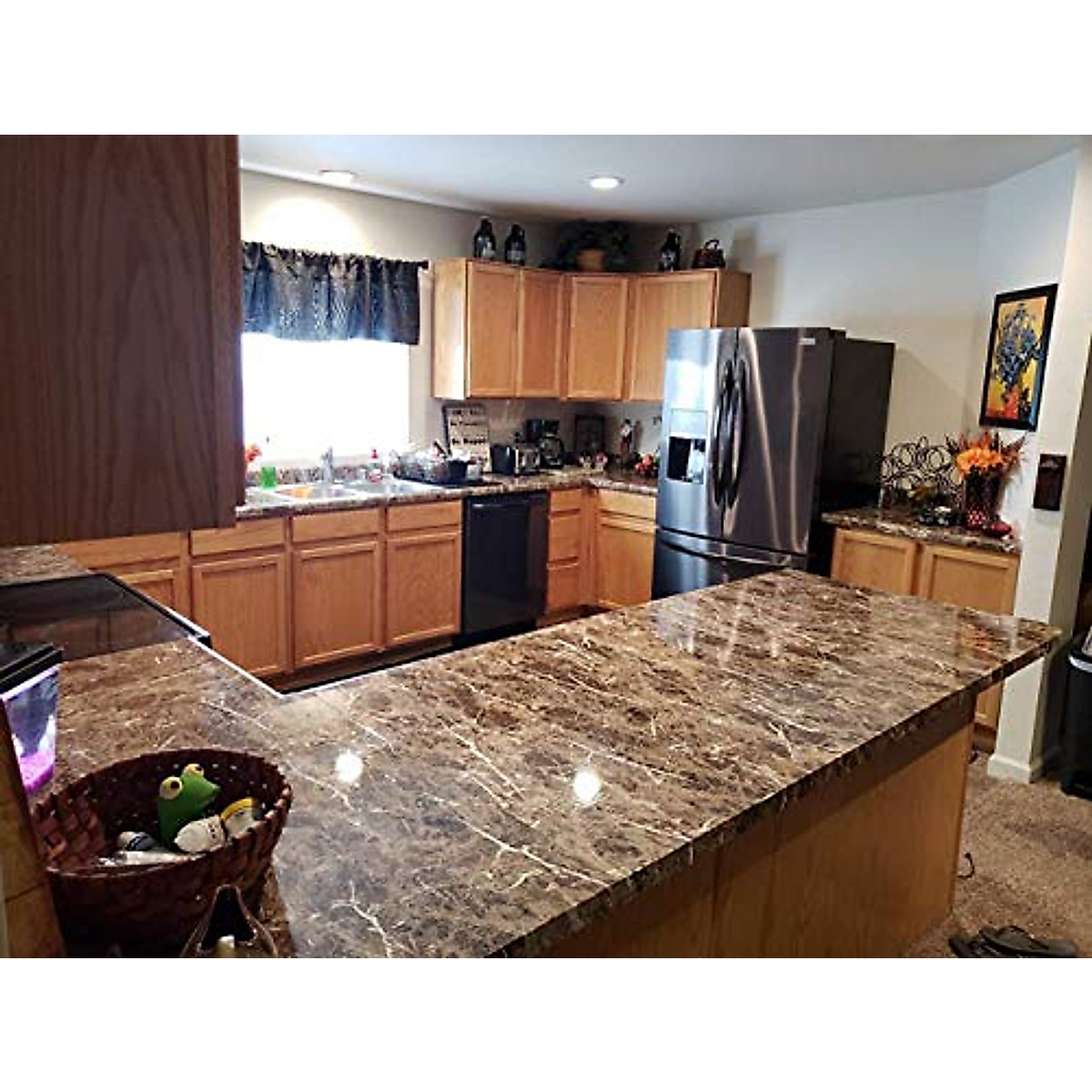 UPREDO Brown Marble Contact Paper Granite Look Marble Effect Countertops Gloss Vinyl Kitchen Bathroom Table Desk Sticker Film 12inch by 79inch (Brown)