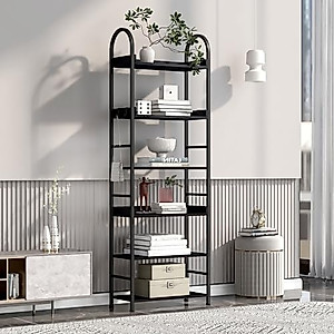 Daesar 70.8 Inch Tall Bookshelf, 6-Tier Shelves with Round Top Frame, MDF Boards, Adjustable Foot Pads, Black