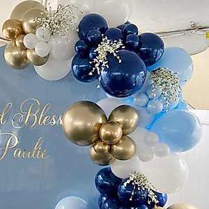 Monlot Blue Balloon Garland Arch kit 140 Pcs Navy Blue Balloon Arch White Baby Blue Gold Metallic Double Stuffed Balloons for Birthday Baby Shower Father’s Day Decorations
