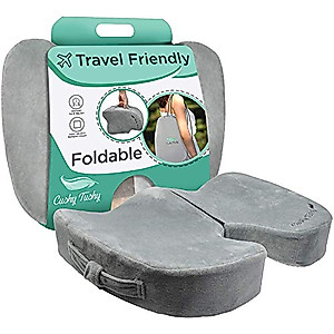 Cushy Tushy Premium Foldable Travel Seat Cushion - for Relief of Lower Back, Sciatic, Butt and Tailbone Pain - for Home & Office Use, Perfect for Travel or Driving - Coccyx Seat Cushion