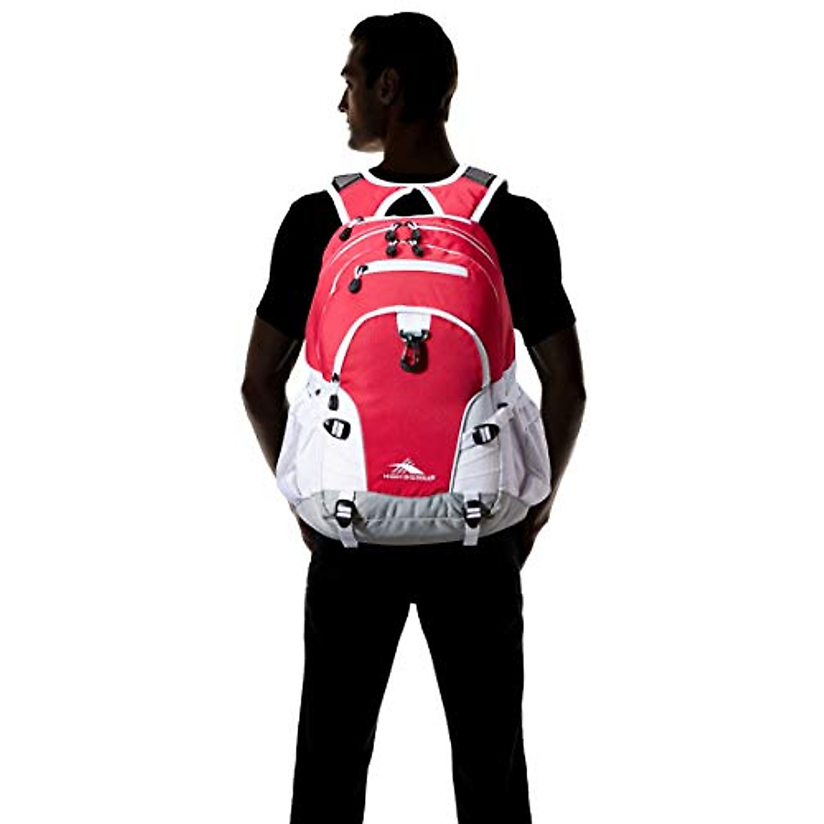 High Sierra Loop Backpack, Travel, or Work Bookbag with tablet sleeve, One Size, Pink Punch/White/Ash