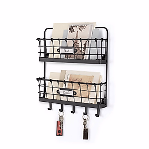 Spectrum Diversified Vintage Wall Mount Office or Entryway 2-Tier Letter Holder Organizer & Key Rack, One, Black (A14610)