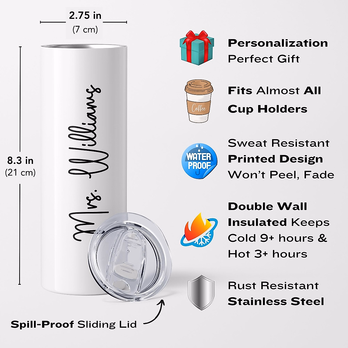 Fleur&Bay Teacher Appreciation Gifts for Women - Personalized Teacher Tumbler With Straw - Daycare Preschool Birthday Back to School Gifts Ideas - Customized Cup With Name - 20 oz Travel Coffee Mug