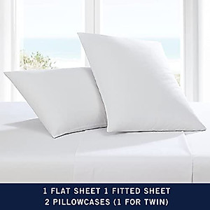 Nautica - Twin Sheets, Cotton Percale Bedding Set, Dorm Room Essentials (Solid White, Twin)
