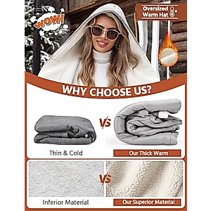 HEEKPEK Women Hoodies Fleece Jackets Soft Fuzzy Long Hoodie Sweatshirt Casual Sherpa Hoodies Horn Button Coats Winter Light Gray