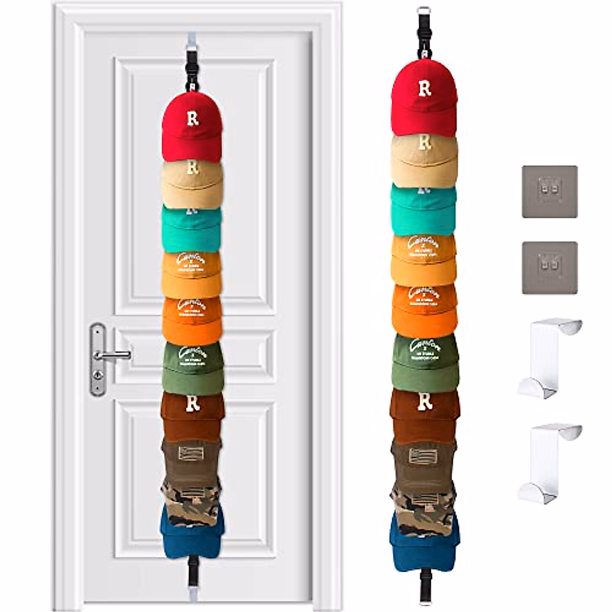 Hat Rack for Baseball Caps Hat Organizer Holder for Over The Door &Wall , 20 Clips Holds Up to 20-40 Caps, Hat Storage for Closet, Baseball Cap Rack for Wall Hanger, for Winter Beanie & Accessories