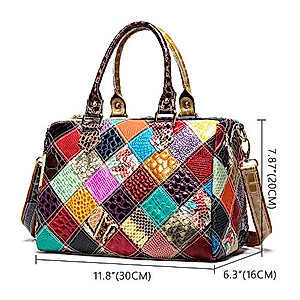 Women's Purses and Bags Multicolored, Genuine Leather Patchwork Tote Bag Large Capacity with A Detachable Shoulder Strap