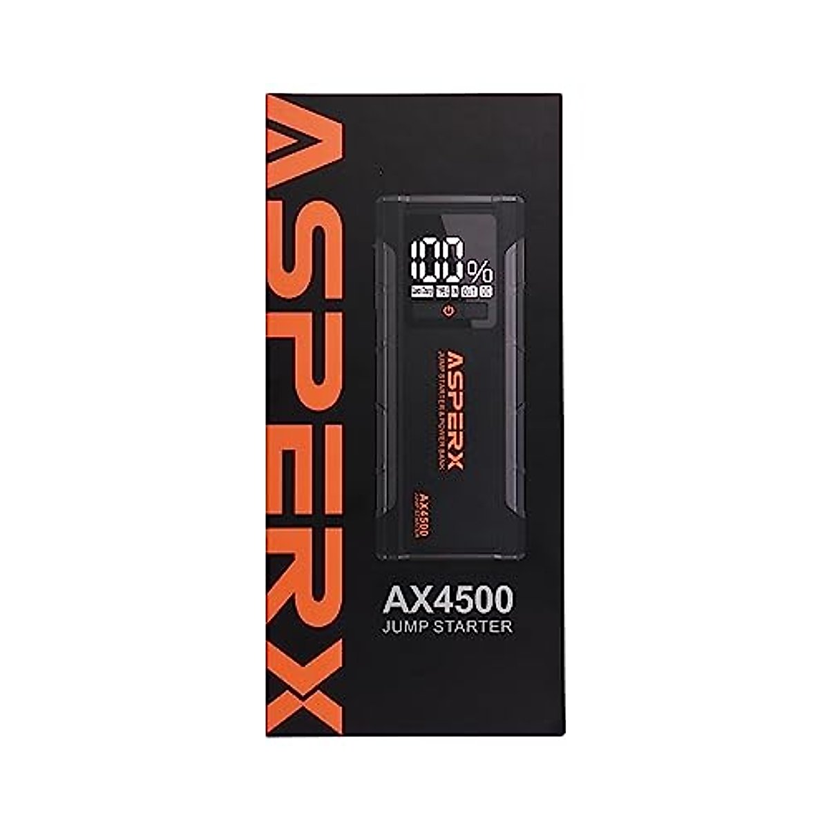 ASPERX AX4500 Jump Starter, 4500A Peak Car Jump Starter for Up to All Gas and 10.0L Diesel Engines, 12V Battery Starter with 4 Inch LCD Display, Lithium Battery Booster with Built-in LED Light
