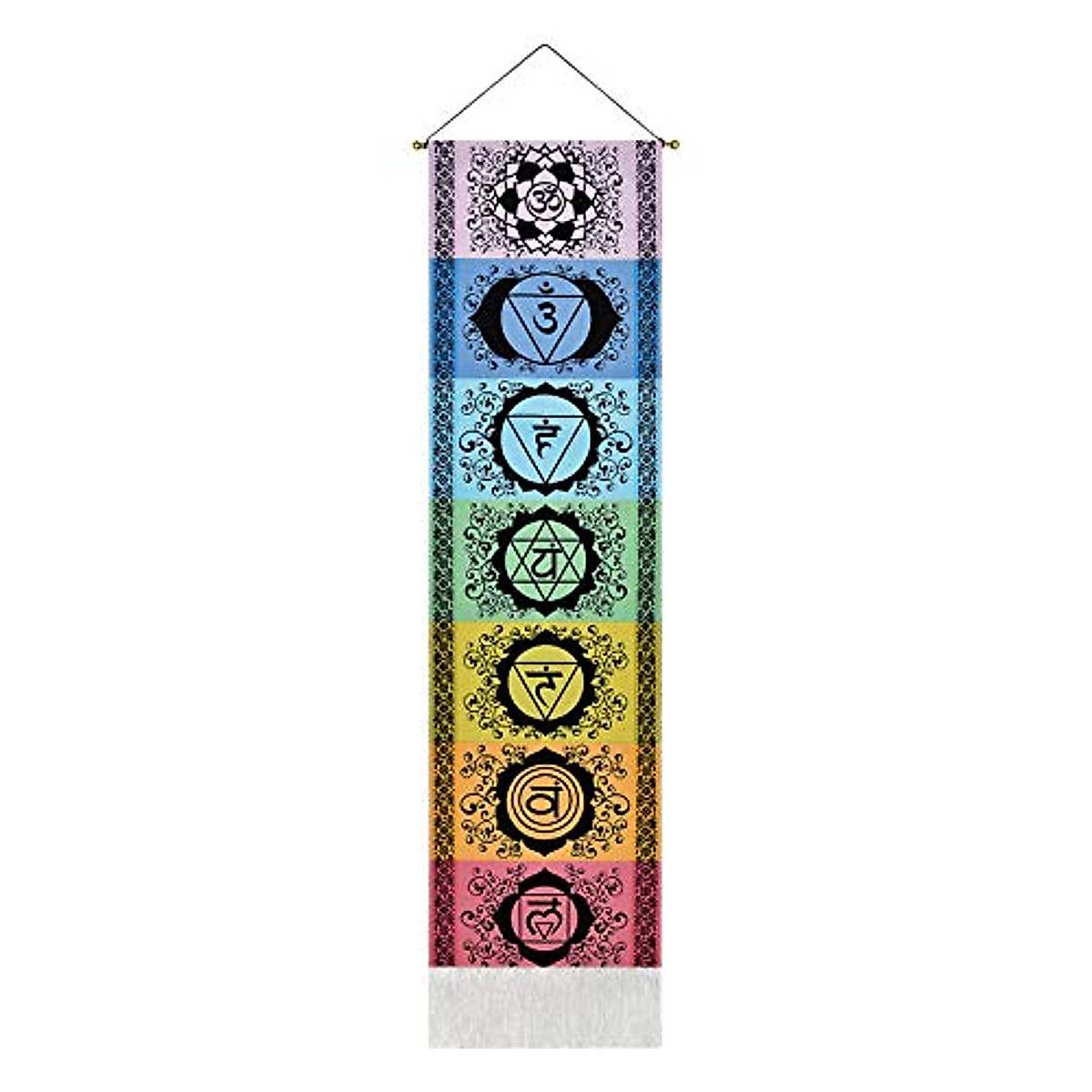 Uspring Colorful Tapestry Mandala Tapestry Trippy Tapestry Wall Hanging with Tassel Striped for Room (Black, 12.8 x 51.2 inches)