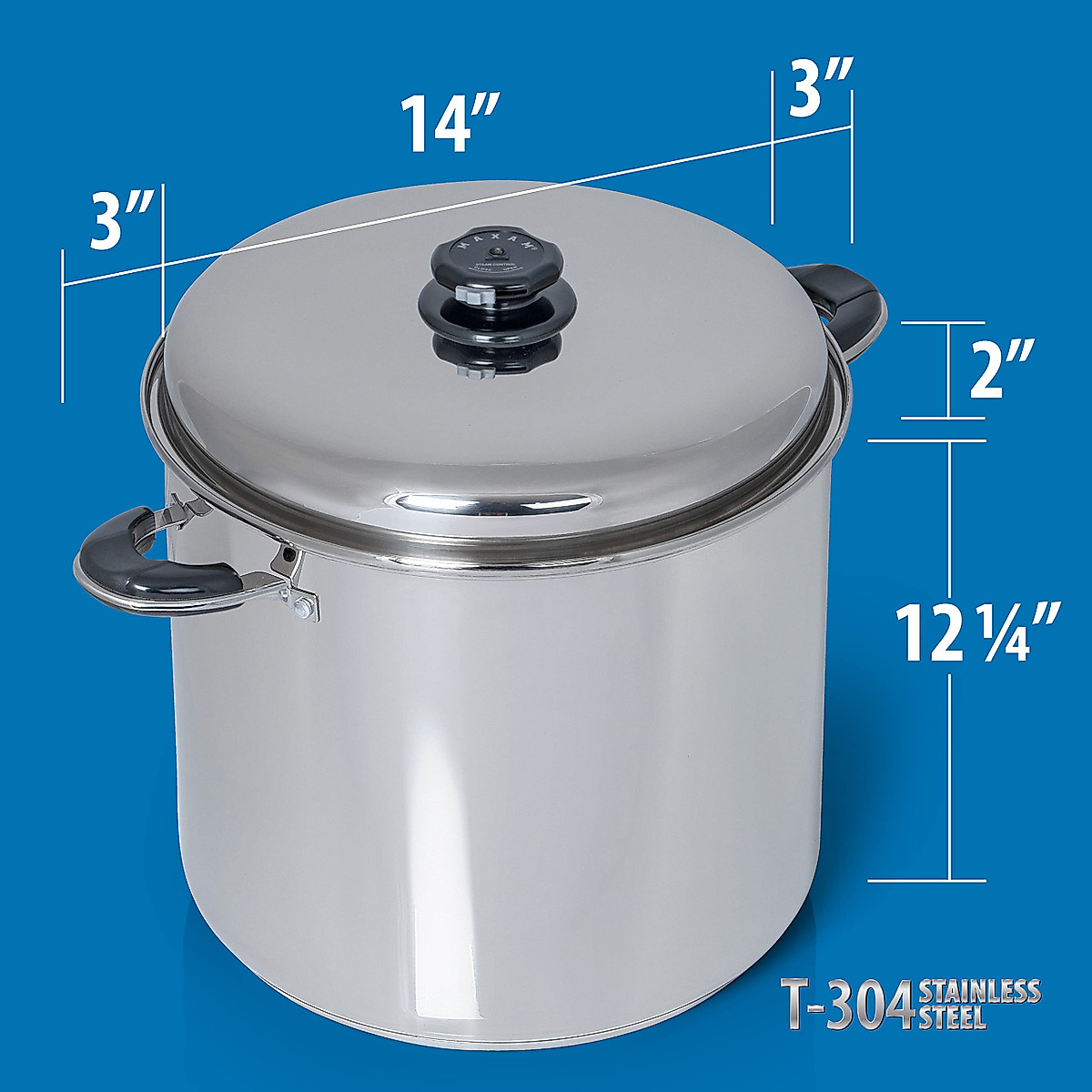 Maxam 30 Quart Stock Pot & Steamer Basket Set - Waterless Cooking & High Heat-Retention - Soup Pot w/Lid for Cooking & Serving