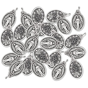 Bulk Pack of 100 - Miraculous Medal Pendant for Necklace -1" Oval Silver Oxidized Miraculous Medals Catholic, Medals for Jewelry Catholic, Made in Italy