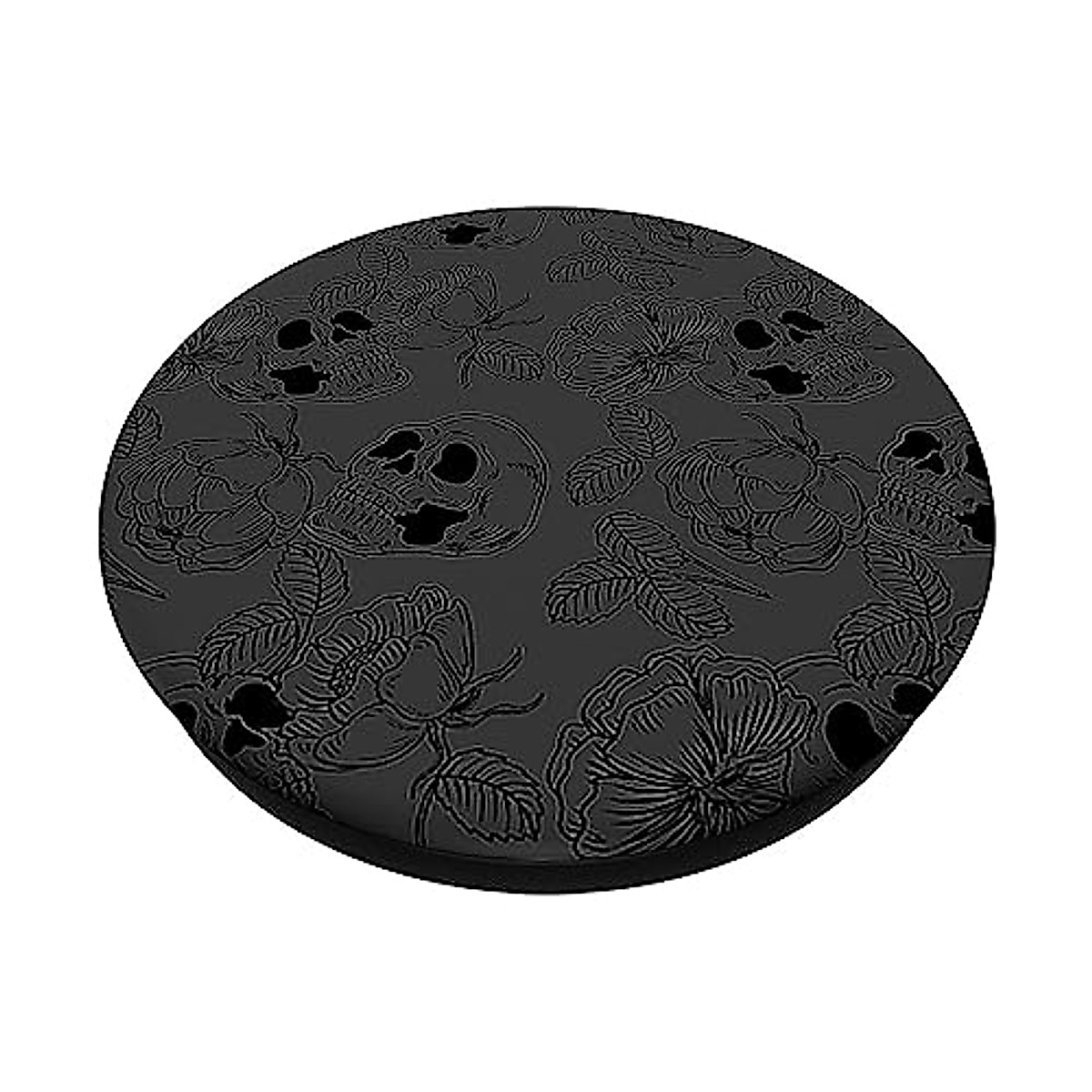 Skull and Hibiscus Rose On Gray Pattern Halloween Flower PopSockets Standard PopGrip