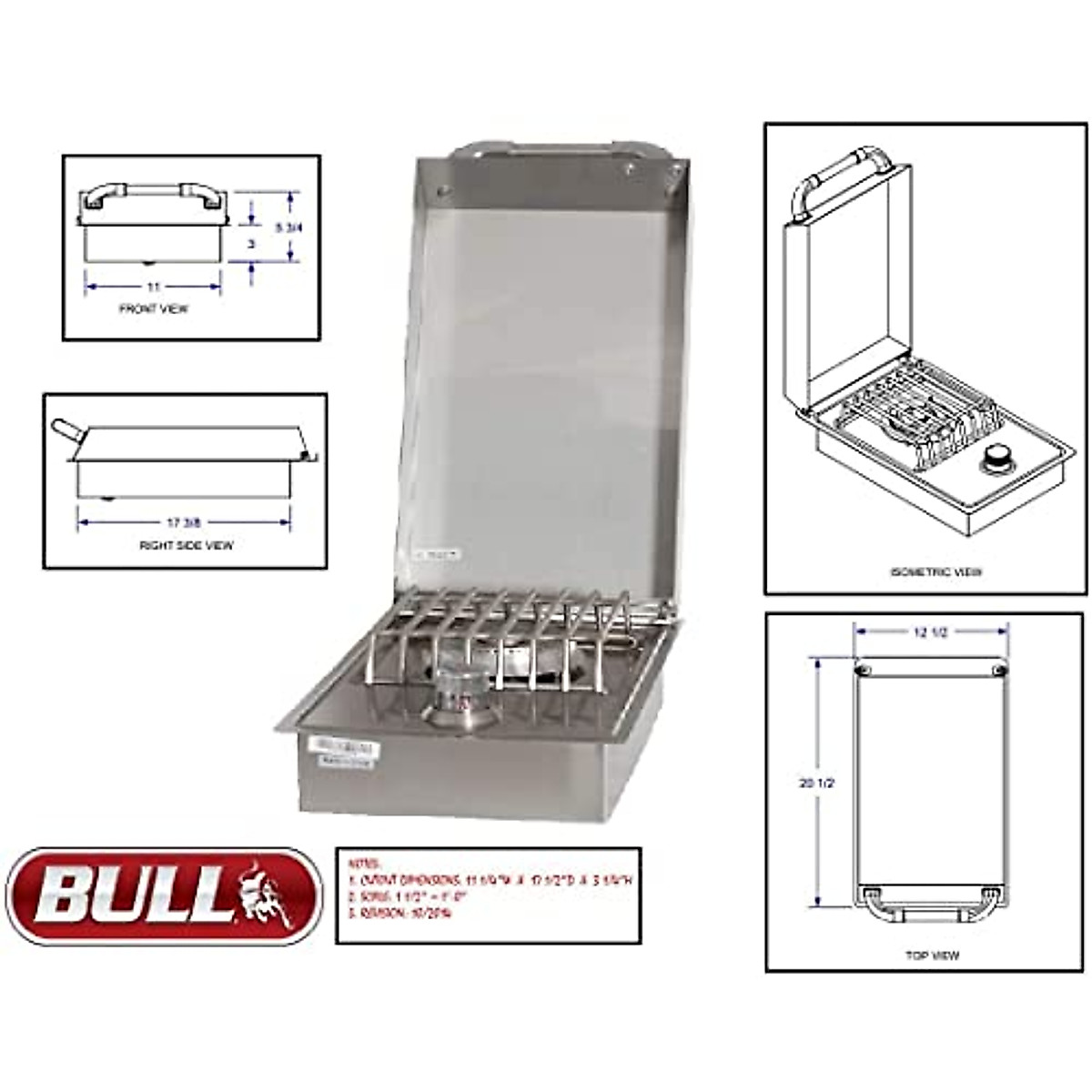 BULL GRILLS The Angus 30" Grill Natural Gas with Single Side Burner, Stainless Steel Sink,Grill Cover, Refrigerator, Door & Drawer Combo with 5 in 1 BBQ Tool Set | FREE Bio-Ethanol Table-top Fire pit