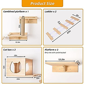 Cat Wall Shelves and Perches Set, Floating Cat Wood Climb Furniture, Cat Wall-Mounted Playing Climber, 2 Cat Houses & 4 Cat Shelves & 2 Ladders & 1 Cat Scratching Post