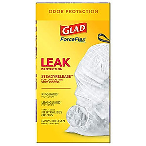 Glad ForceFlex Tall Kitchen Drawstring Trash Bags 13 Gallon White Trash Bag, Mediterranean Lavender scent with Febreze Freshness 80 Count (Package May Vary)