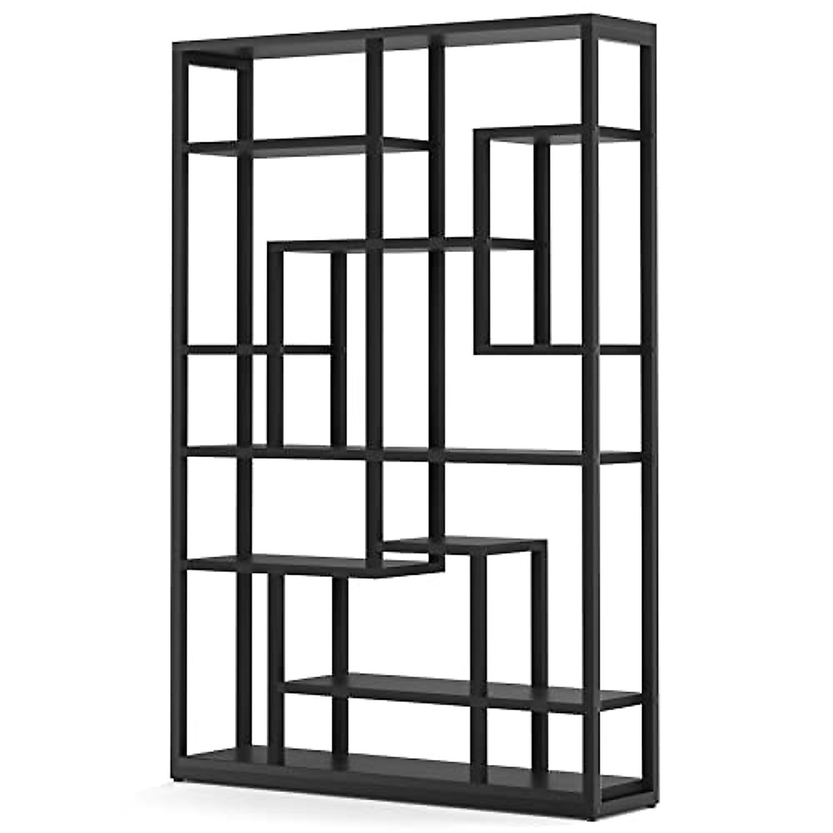 Tribesigns Black Bookshelf 47” Bookcase 9 Tier Tall Book Shelf Rustic Geometric Bookcase Display Shelf Organizer with Open Storage Shelf for Living Room, Industrial Wood Metal Bookshelf for Office
