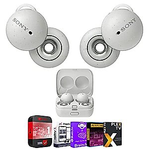 Sony WFL900/W LinkBuds Truly Wireless Earbuds Headphones w/Alexa Built-in (White) Bundle with Tech Smart USA Audio Entertainment Essentials Bundle and 1 YR CPS Enhanced Protection Pack