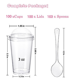 HawHawToys 100 Pack 3 OZ Dessert Cups with Lids and Spoons, Clear Plastic Mini Dessert Shooter Parfait Cups for Party Desserts,Appetizers Serving (100)