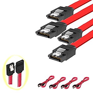 USECL 4 Pack Straight SATA III Hard Disk Cable 6.0GBPS,7pin Female to Female Date Cable with Locking Latch,Length :18 inches（red）