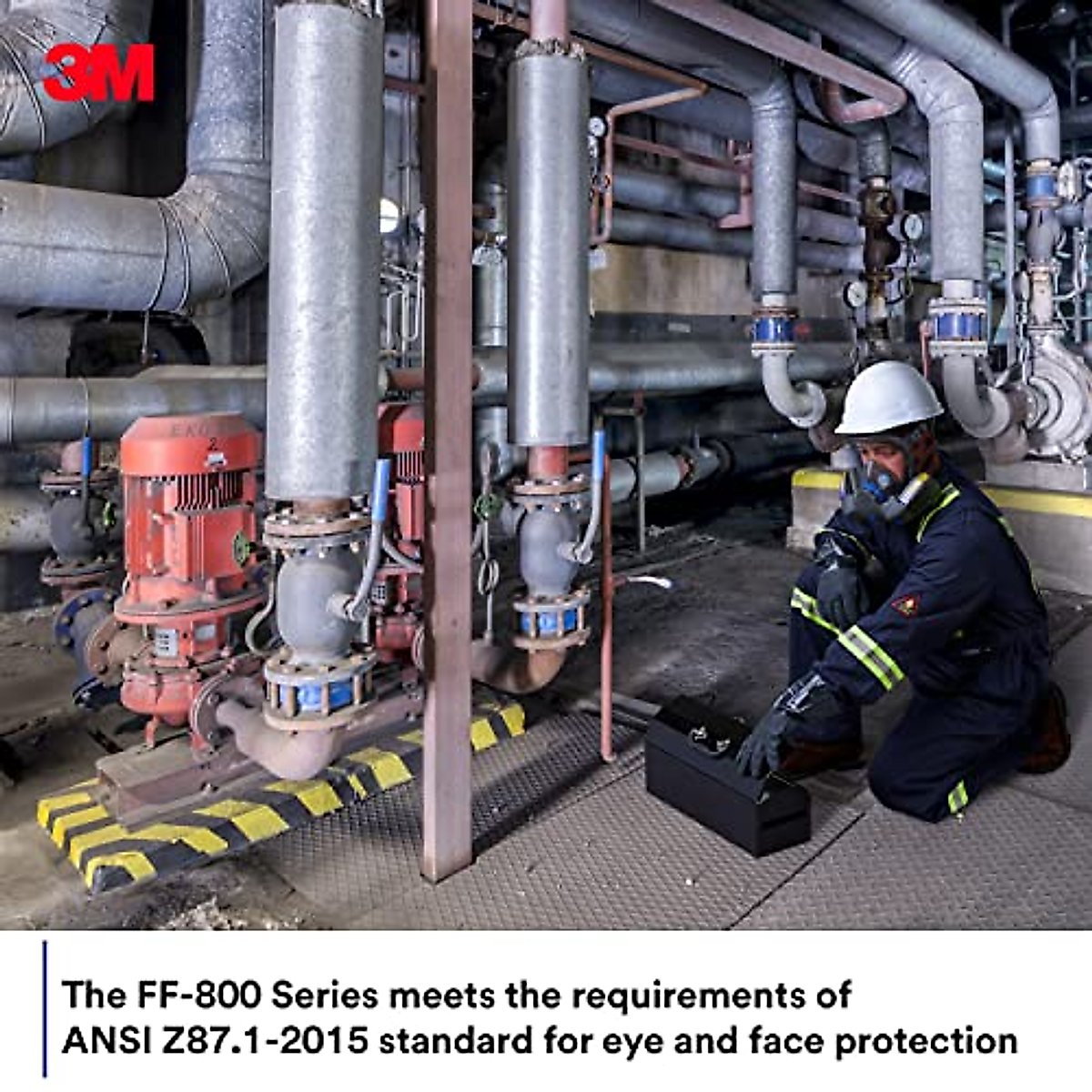 3M Secure Click Full Face Reusable Respirator with Large Lens, Speaking Diaphragm and Push Button Seal Check, FF-802, Painting, Sanding, Chemical Clean-up, Sawing, Medium