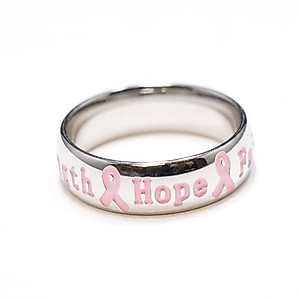 Luxe Modz Women’s Inspirational Breast Cancer Awareness Ring, Stainless Steel, Courage Hope Faith Pink Ribbon Charm Ring, Size 11, 6mm Wide, Stylish & Comfortable, Breast Cancer Survivor Gift