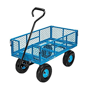 VIVOHOME Heavy Duty 880 Lbs Capacity Mesh Steel Garden Cart Folding Utility Wagon with Removable Sides and 4.10/3.50-4 inch Wheels (Blue)