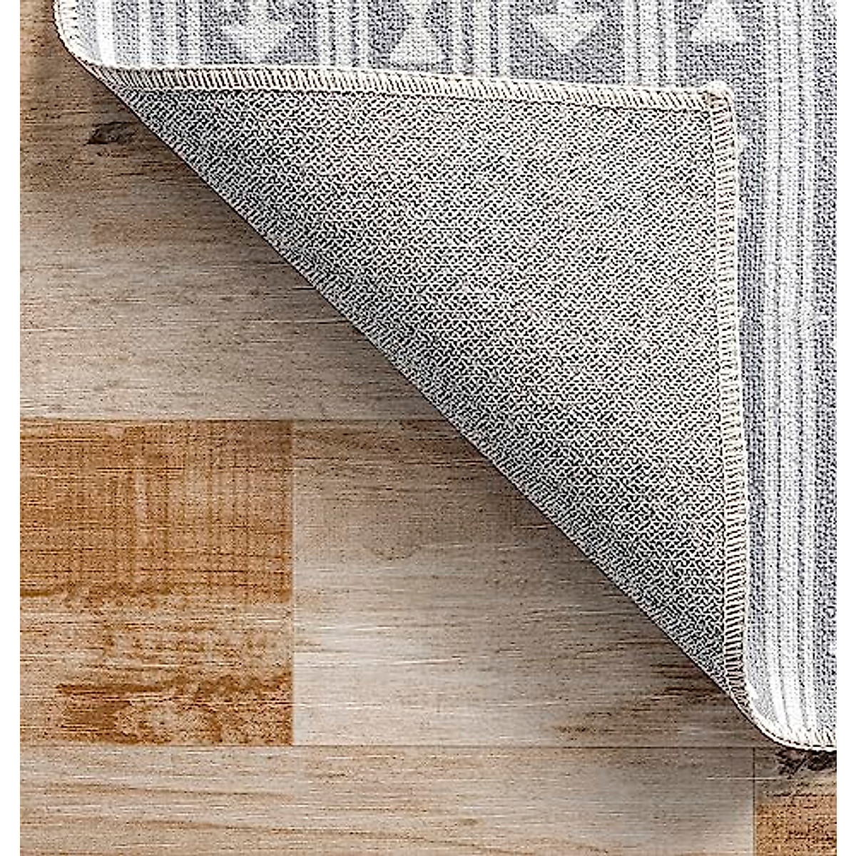 nuLOOM Joelle Machine Washable Tribal Geometric Border Ultra Thin Area Rug, 8' x 10', Light Grey