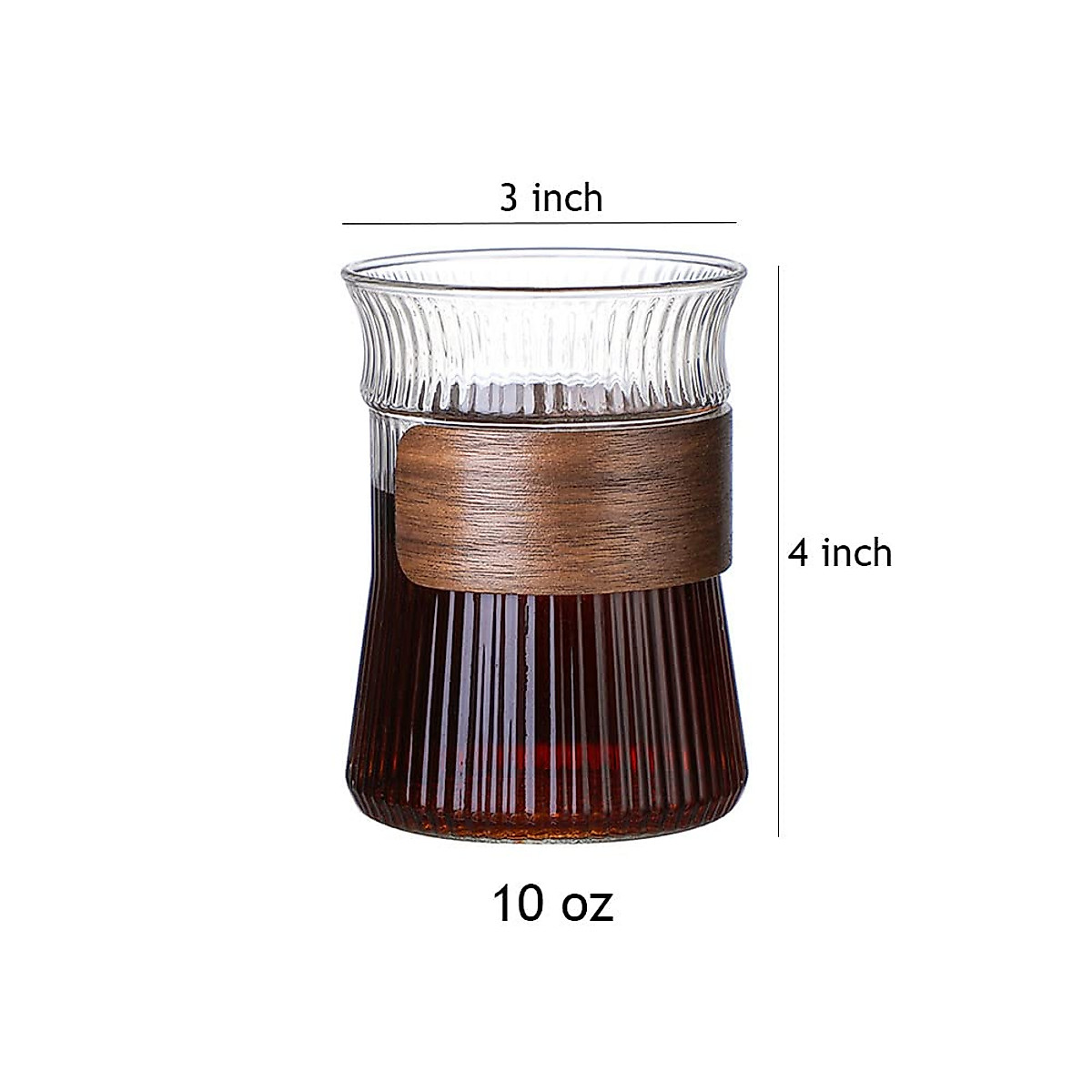 Sizikato 2pcs Borosilicate Glass Teacup, Striped Glass Coffee Cup, Non-Slip and Anti-Scald