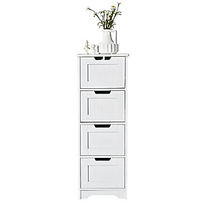 Nightstand Bedside Table Drawer Cabinet Bathroom Floor Cabinet Free-Standing Side Storage Organizer With 4 Drawers Simple Design And Classic Style Fits Well With Any Home Decor Storage Tower Dresser