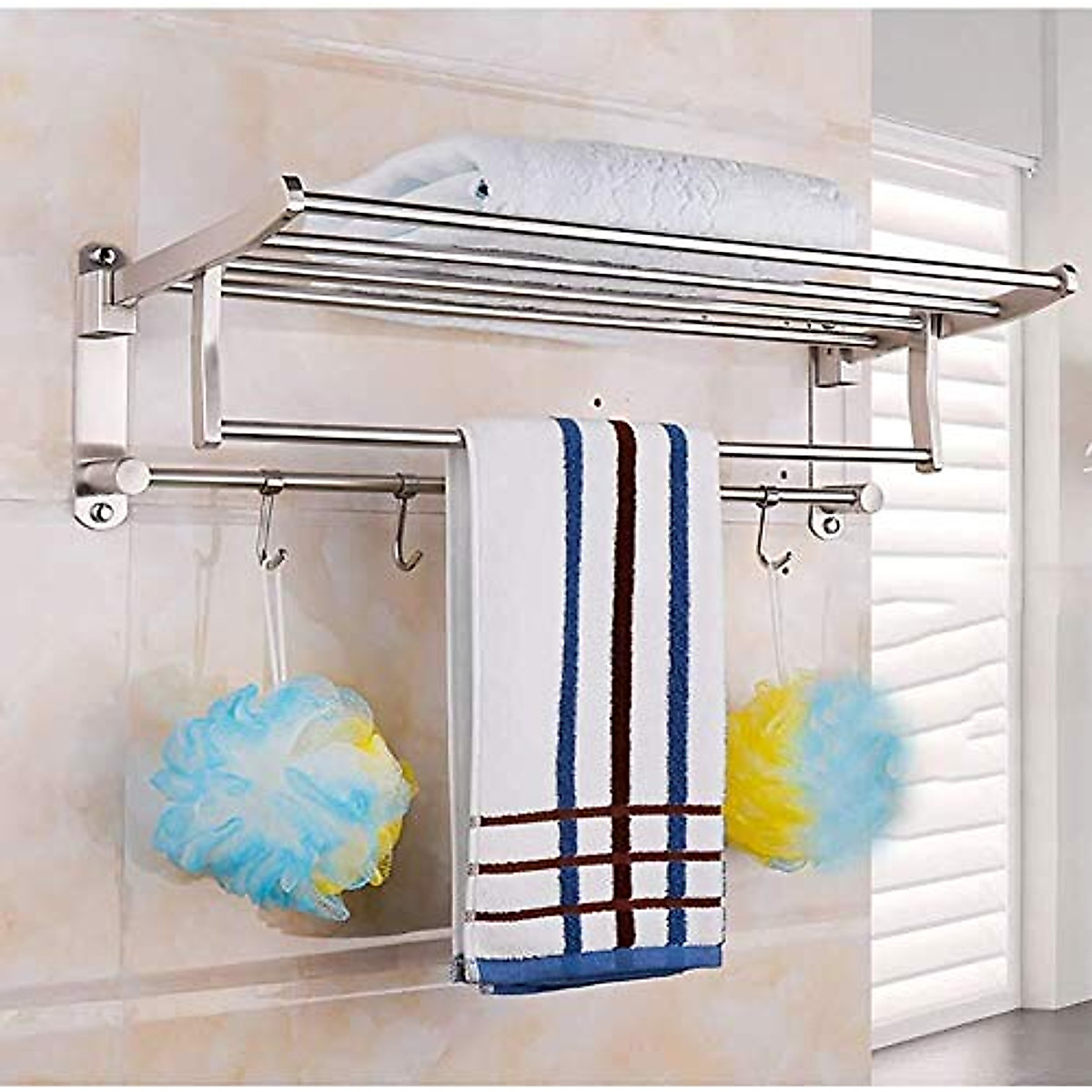 OMOONS Bathroom Shelf Stainless Steel Frame Folding Towel Stand Toothbrush Cartridge Holder Cosmetic Finishing Frame Toiletries Shelf Placement Optional Specification Bathroom Shelf/60*23.5*17.5Cm