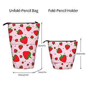 ZBDSKLEX Standing Pencil Case, Cute Pencil Case, Stationery Pen Case, Telescopic Pencil Case, Stand Up Pencil Case, Pencil Case, Pencil Pouch for Men Women (Red Strawberries)