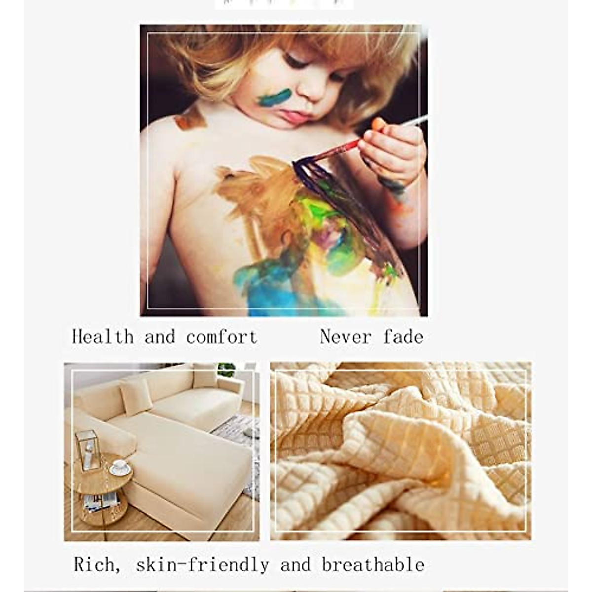 IMYOGI High Stretch Sofa Covers High Stretch Sofa Cover L Shape Stylish Sofa Slipcovers Solid Color Jacquard Fabric with Non Skid Foam Couch Covers for Living Room -Blue-4 Seater+4 Seater