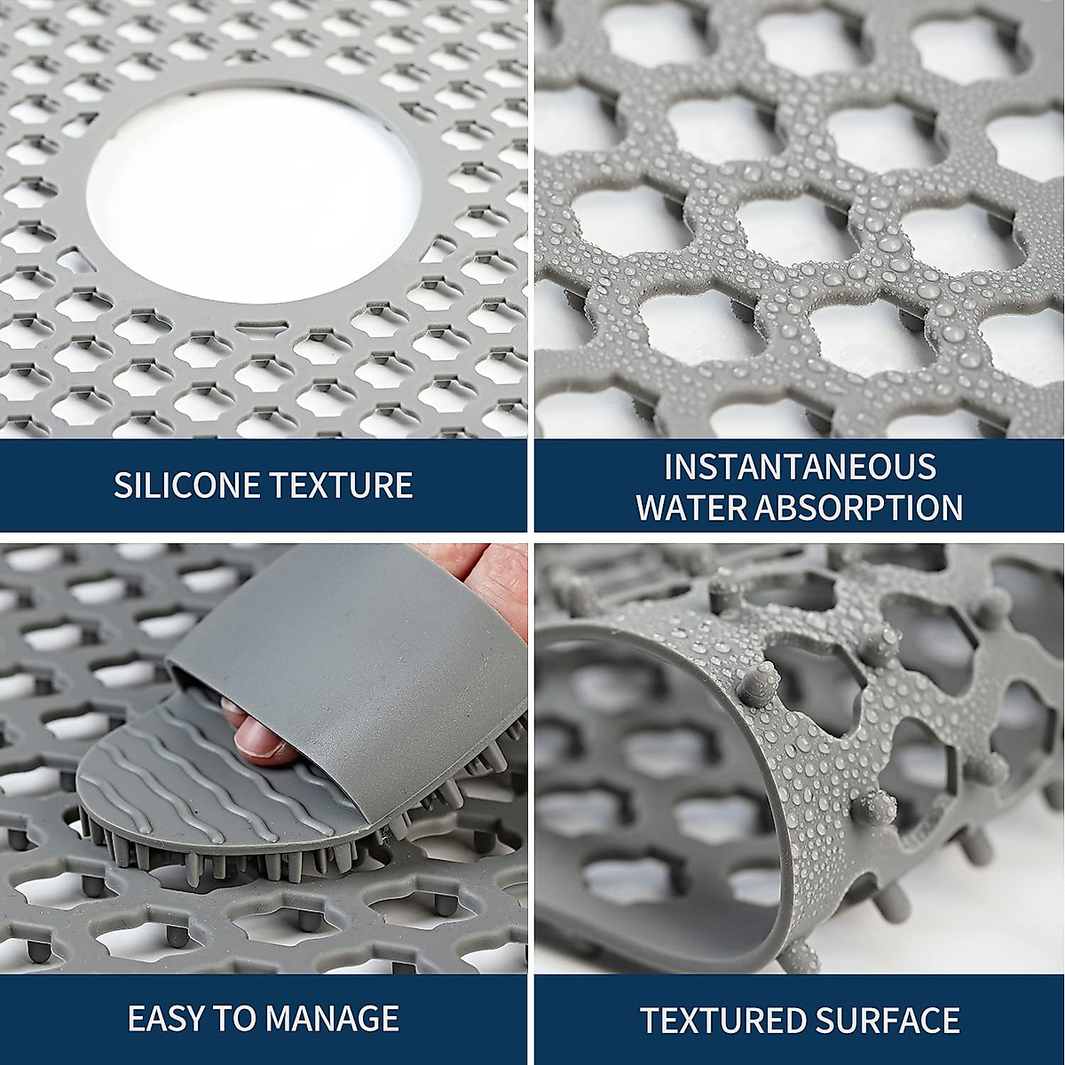 SHAIINKOOW Silicone Kitchen Sink Mat, Kitchen Sink Protector, Silicone Sink Protectors for Kitchen Sink, Kitchen Sink Mats, Sink Mats for Bottom of Kitchen Sink, (13.6" X 11.6", Centre Drain, Black)