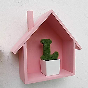Cabilock Wooden House-Shaped Wall Storage Shelf Display Box Plant Pot Rack Holder Organizer for Bedroom Kids Room Kitchen (Pink)