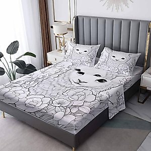 Alpaca Sheets Full Size, Flower Bed Sheets, Patterned Bedding Sheets & Pillowcases 4 Piece Set - Soft Microfiber Deep Pocket Fitted Sheet & Flat Sheet & 2 Pillow Cases L3-&-198