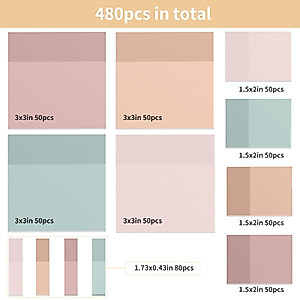 EOOUT 480pcs Transparent Sticky Notes, Multi Size Clear Sticky Notes Tabs Set for Annotation Books Page Markers Index Bible Accessories, Aesthetic School Study Supplies