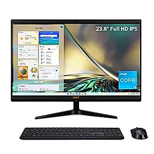 Acer Aspire C24-1700-UA91 AIO Desktop | 23.8" Full HD IPS Display | 12th Gen Intel Core i3-1215U | Intel UHD Graphics | 8GB DDR4 | 512GB NVMe M.2 SSD | Intel Wireless Wi-Fi 6 | Windows 11 Home,Black
