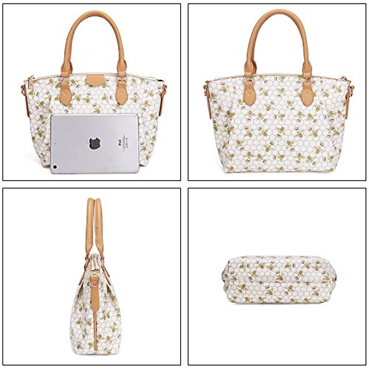 Designer Handbags for Women Double Top Handble Purse with Roomy inner Pockets and Detachable Shoulder Strap (Beige)