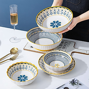 Binvertaocier Ceramic 10-Piece 56 Oz Large Soup Bowls and Spoons Set, 9 Inch Large Serving for Kitchen Pasta, Ramen, Pho Bowls and Soup Spoons Set,Dishwasher & Microwave Safe